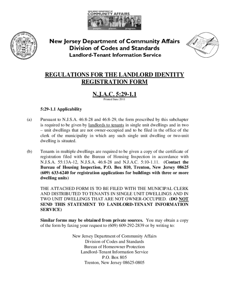 Fillable Online NJ Landlord Identity Registration Form Fax Email Print - pdfFiller