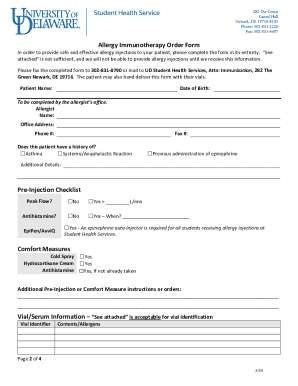 Fillable Online UD Allergy Immunotherapy Order Form Fax Email Print ...
