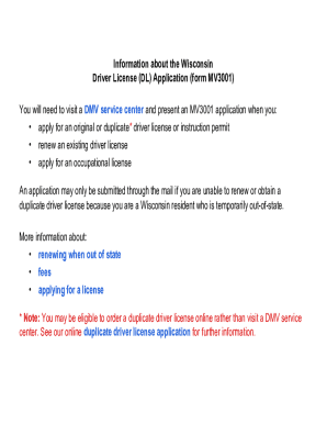 Fillable Online Form MV3001, Wisconsin Driver License Application blank ...
