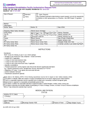 Fillable Online Initial Inpatient Rehabilitation Facility Authorization ...