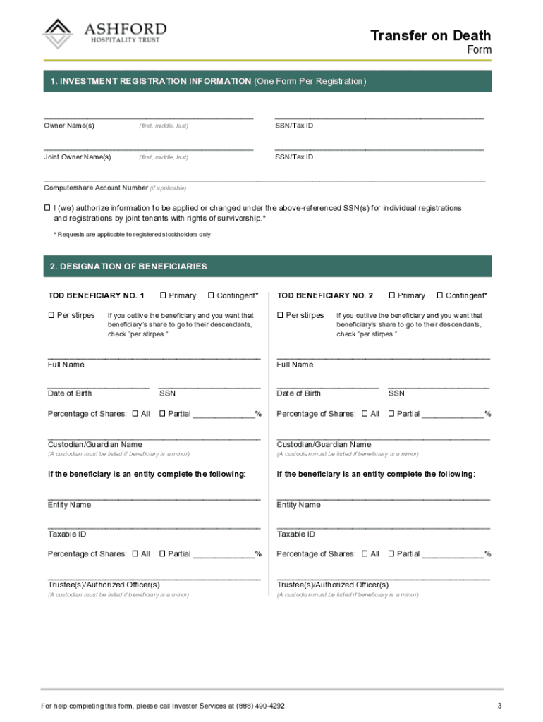 Fillable Online Application for Transfer on Death (TOD) Registration of ...