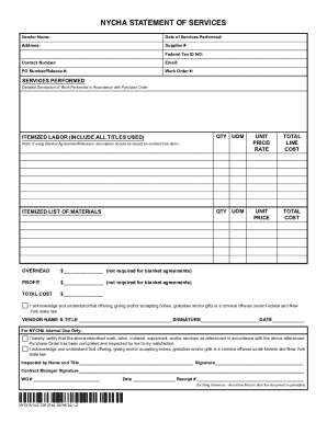 Fillable Online NYCHA STATEMENT OF SERVICES Fax Email Print - pdfFiller