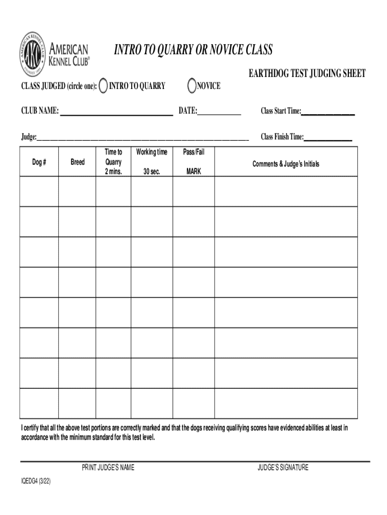 Fillable Online intro to quarry - earthdog test judging sheet Fax Email ...