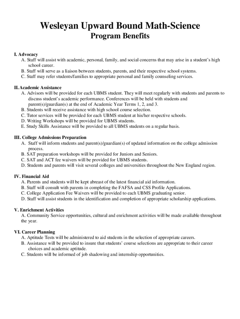 Fillable Online Upward Bound Math Science and Collaborative Programs ...