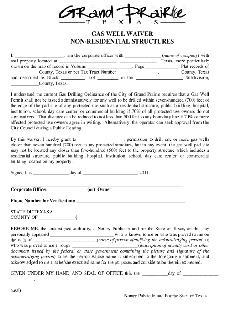 Fillable Online WAIVER FOR GAS WELL PERMIT Fax Email Print - pdfFiller