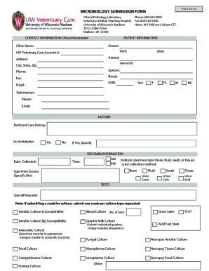Fillable Online uwveterinarycare wisc Microbiology submission form ...