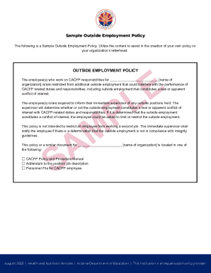 Fillable Online Employment, Sample Policy - Outside Employment Fax ...