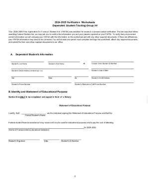 Fillable Online Financial Aid V4 Custom 2024-25 Verification Worksheet for ... Fax Email Print ...
