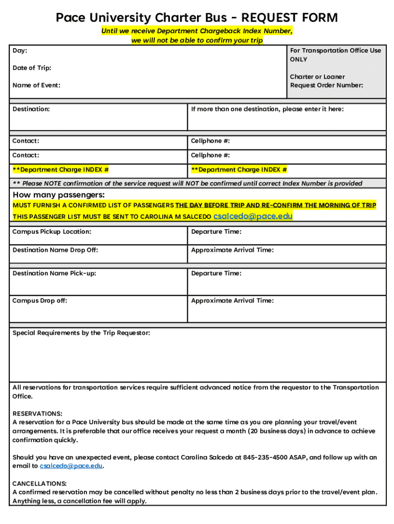 Fillable Online Pace University Charter Bus Request Form Fax Email ...
