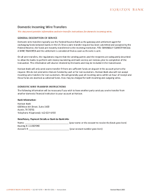 Fillable Online Domestic Incoming Wire Transfers - Horizon Bank Fax ...