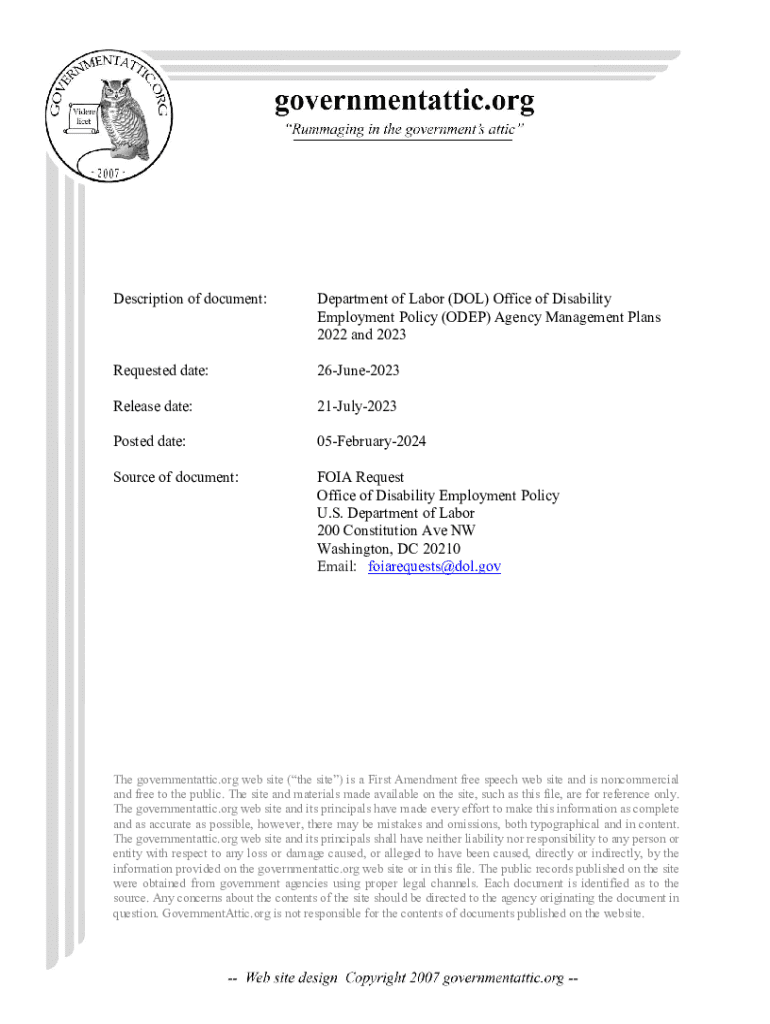 Fillable Online Department of Labor (DOL) Office of Disability ...