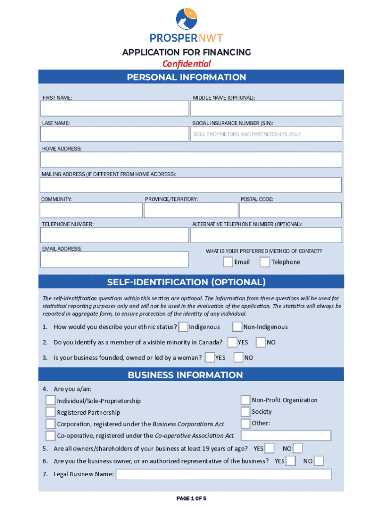 Fillable Online PROSPER Application for Financing FORM Fax Email Print - pdfFiller