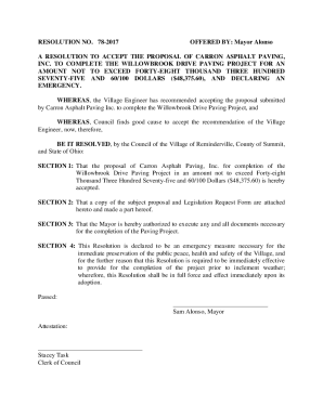 Fillable Online Resolution Approving Change Order for Paving Project. ... Fax Email Print ...