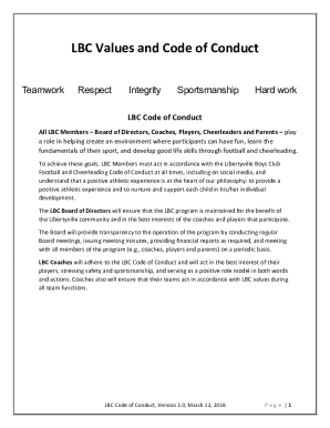 Fillable Online player, parent, umpire, and coach code of conduct Fax ...