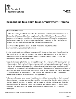 Fillable Online Responding to an employment tribunal claim (T422) Fax ...