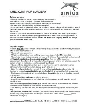 Fillable Online CHECKLIST FOR SURGERY Fax Email Print - pdfFiller