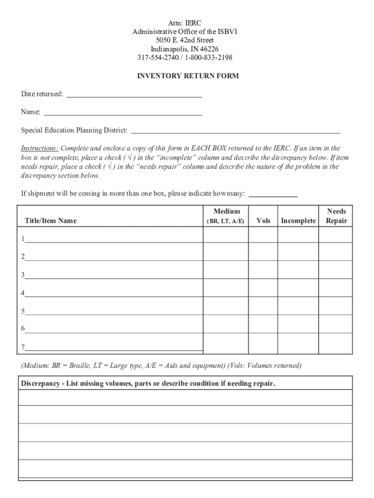 Fillable Online Inventory Return Form. Inventory Return Form Fax Email ...
