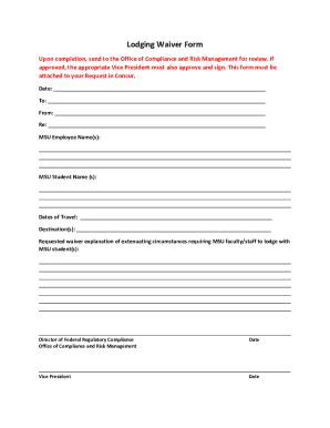 Fillable Online Lodging Waiver Form Fax Email Print - pdfFiller