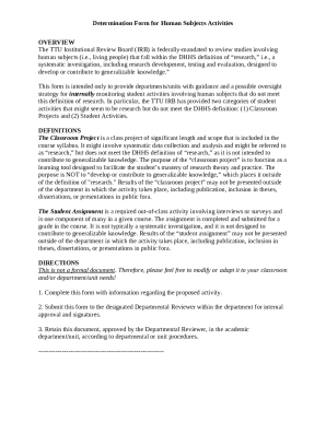 Determination for Human Subjects Activities Doc Template | pdfFiller