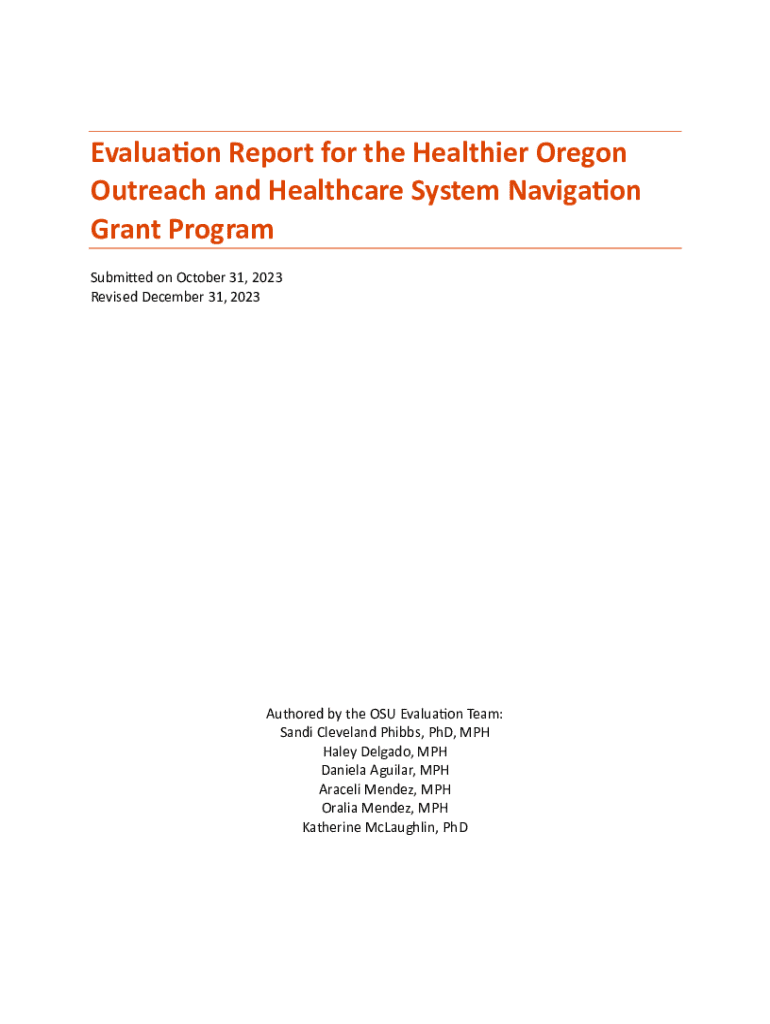 Fillable Online Evaluation Report for the Healthier Oregon Outreach and ...