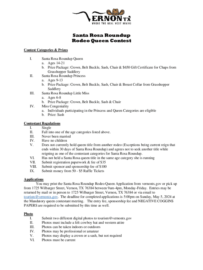 Fillable Online It's Santa Rosa Roundup season in Vernon, TX! Register ...