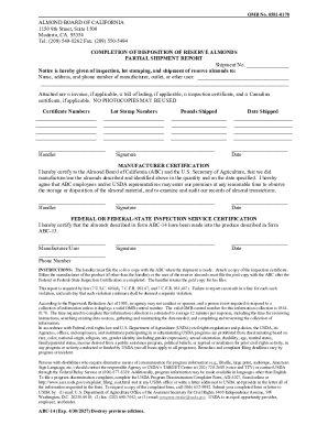 Fillable Online Completion of Disposition of Reserve Almonds Partial ...
