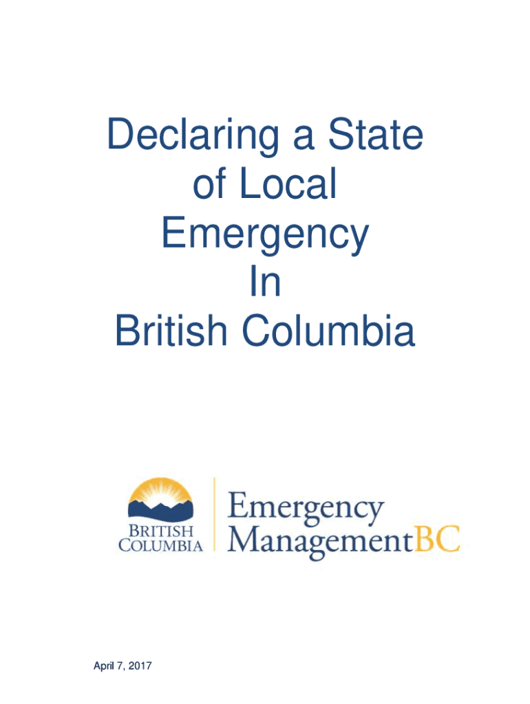 Fillable Online Guide for declaring a state of local emergency - Gov.bc ...