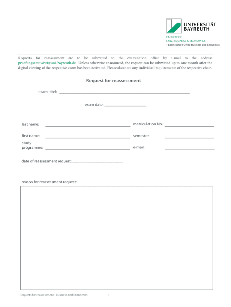 Fillable Online Request for reassessment-Busniess and Economics ...