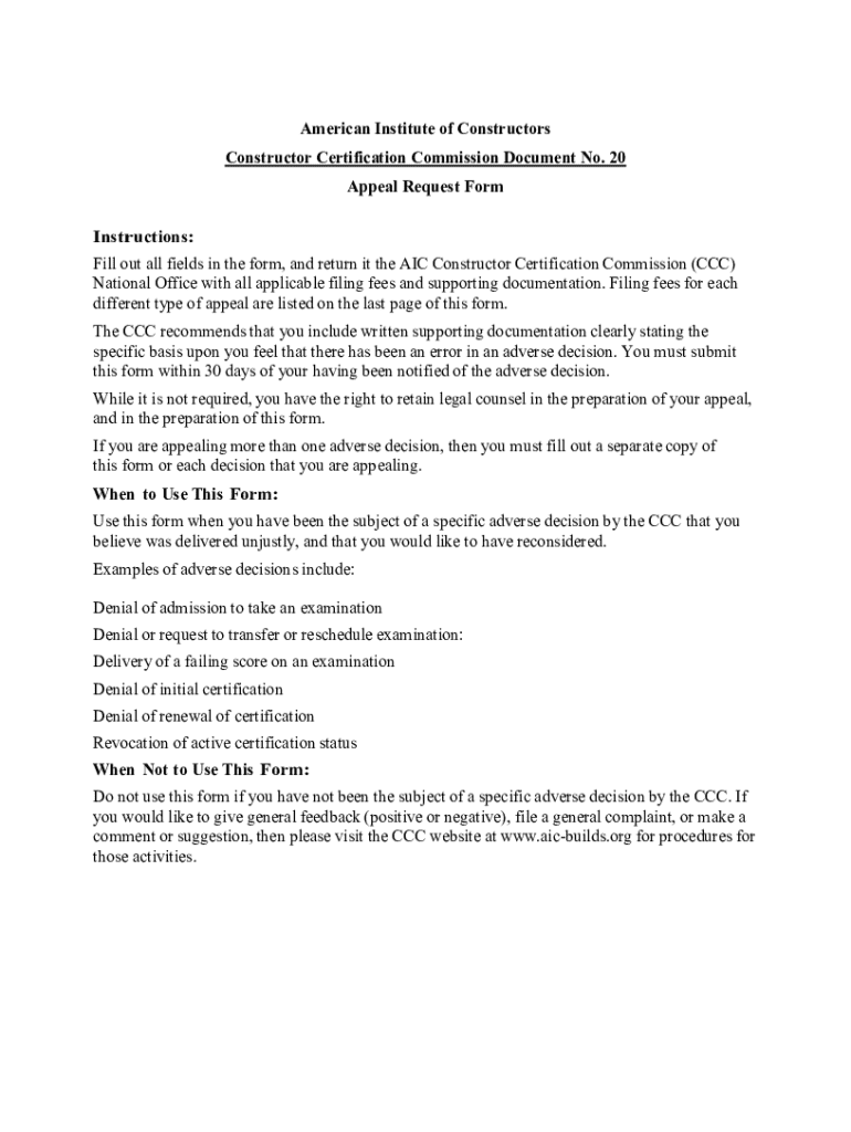 Fillable Online Commission Document No. 20Appeal Request Form Fax Email ...