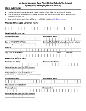 Fillable Online Medicaid Managed Care Plan Clinical Criteria Worksheet ...