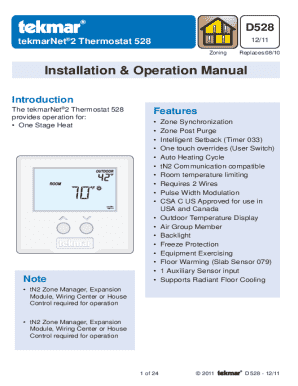 Fillable Online Tekmar tekmarNet 2 528 Installation & Operation Manual ...