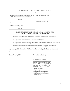 Fillable Online Motion for Attorney's Fees, Costs, and Incentive Award ...