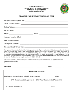 Fillable Online Request for Hydrant Fire Flow TestAberdeen MD Fax Email ...
