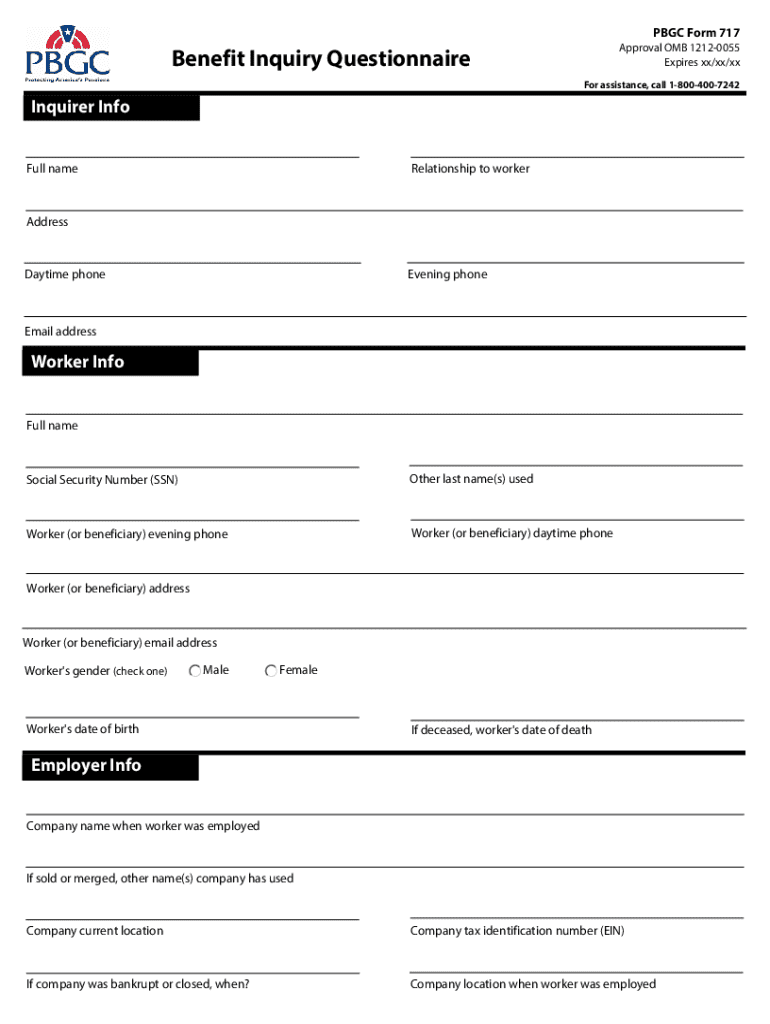 Fillable Online Form 717 Benefit Inquiry Questionnaire Fax Email Print - pdfFiller