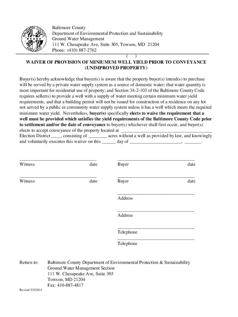 Fillable Online Waiver of Yield Requirements for Unimproved Property ...