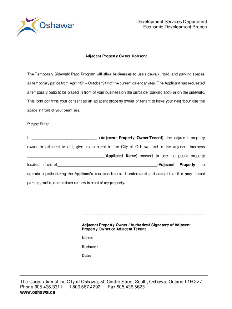 Fillable Online Adjacent Property Owner Consent. Adjacent Property ...