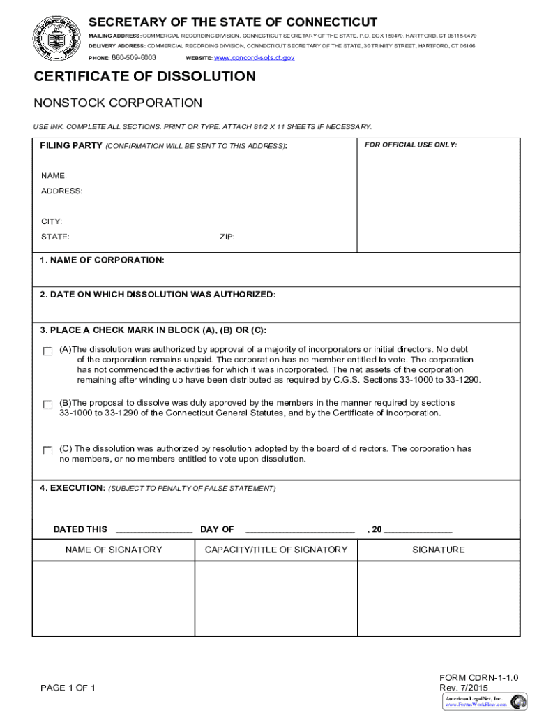 Fillable Online DATE ON WHICH DISSOLUTION WAS AUTHORIZED: Fax Email ...