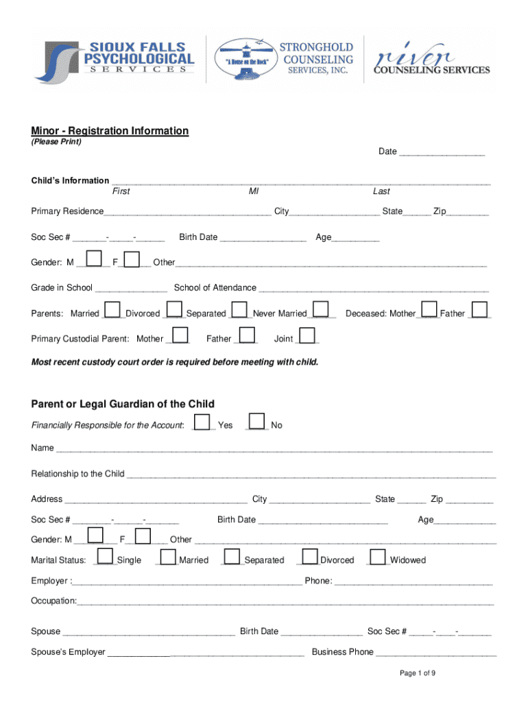 Fillable Online Registration Information Adults: Minors: Fax Email ...