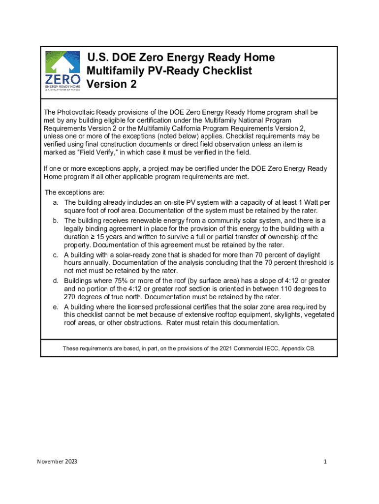 Fillable Online U.S. DOE Zero Energy Ready Home Multifamily PV-Ready ...