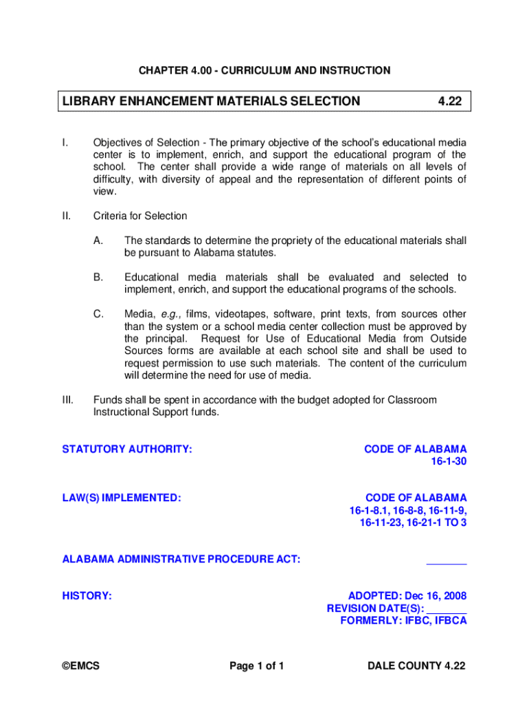 Fillable Online K-4 Library Media Center / Library Materials Selection ...