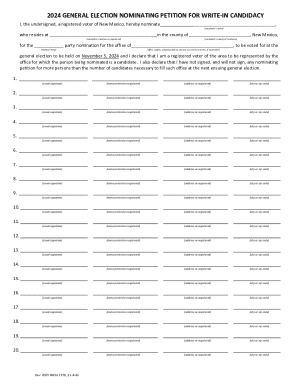 Fillable Online 2024 GENERAL ELECTION NOMINATING PETITION FOR WRITE-IN ...