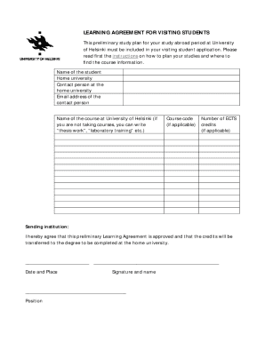 Fillable Online LEARNING AGREEMENT FOR VISITING STUDENTS Fax Email ...