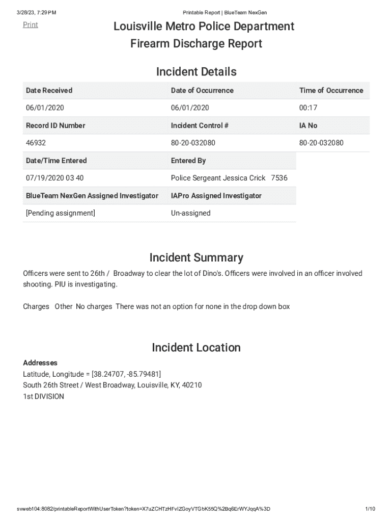 Fillable Online Louisville Metro Police Department Firearm Discharge ...