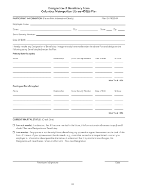 Fillable Online Designation of Beneficiary Form Columbus ... Fax Email Print - pdfFiller