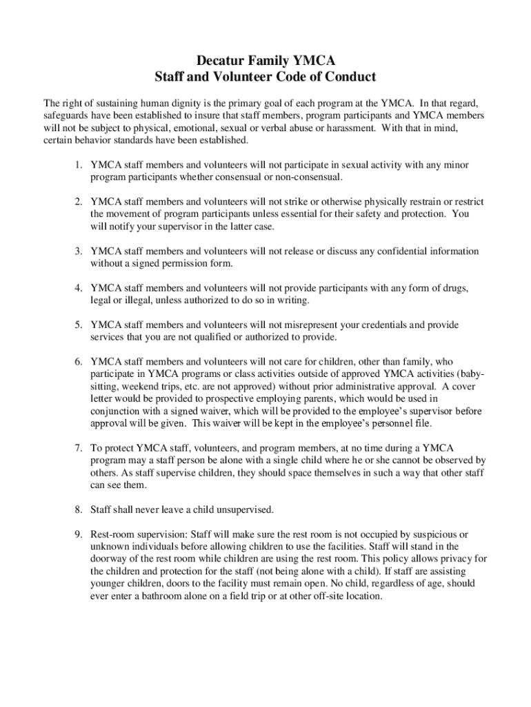 Fillable Online Decatur Family YMCA Staff and Volunteer Code of Conduct ...