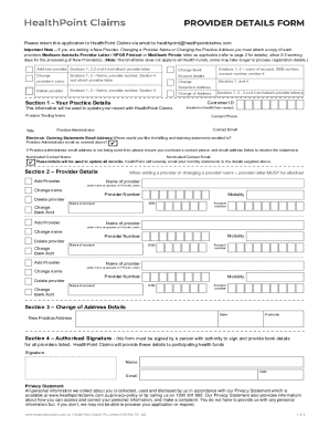 Fillable Online PROVIDER DETAILS FORM - HealthPoint Claims Fax Email ...