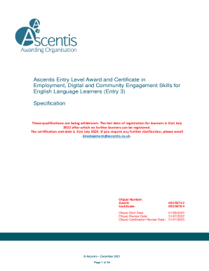 Fillable Online Ascentis Entry Level Award and Certificate in Employment ... Fax Email Print ...