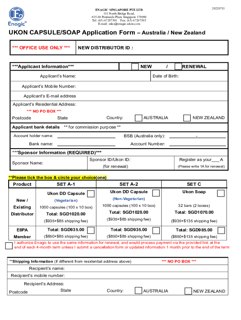 Fillable Online UKON CAPSULE/SOAP Application Form Fax Email Print ...
