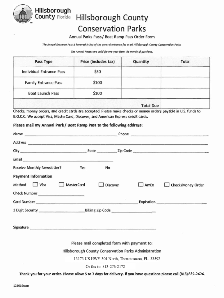 Fillable Online Hillsborough County Conservation Parks Annual Parks ...
