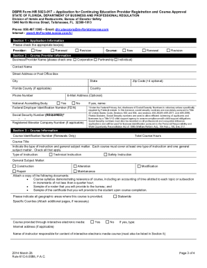 Fillable Online DBPR Form HR 5023-017 APPLICATION FOR COURSE ... Fax ...